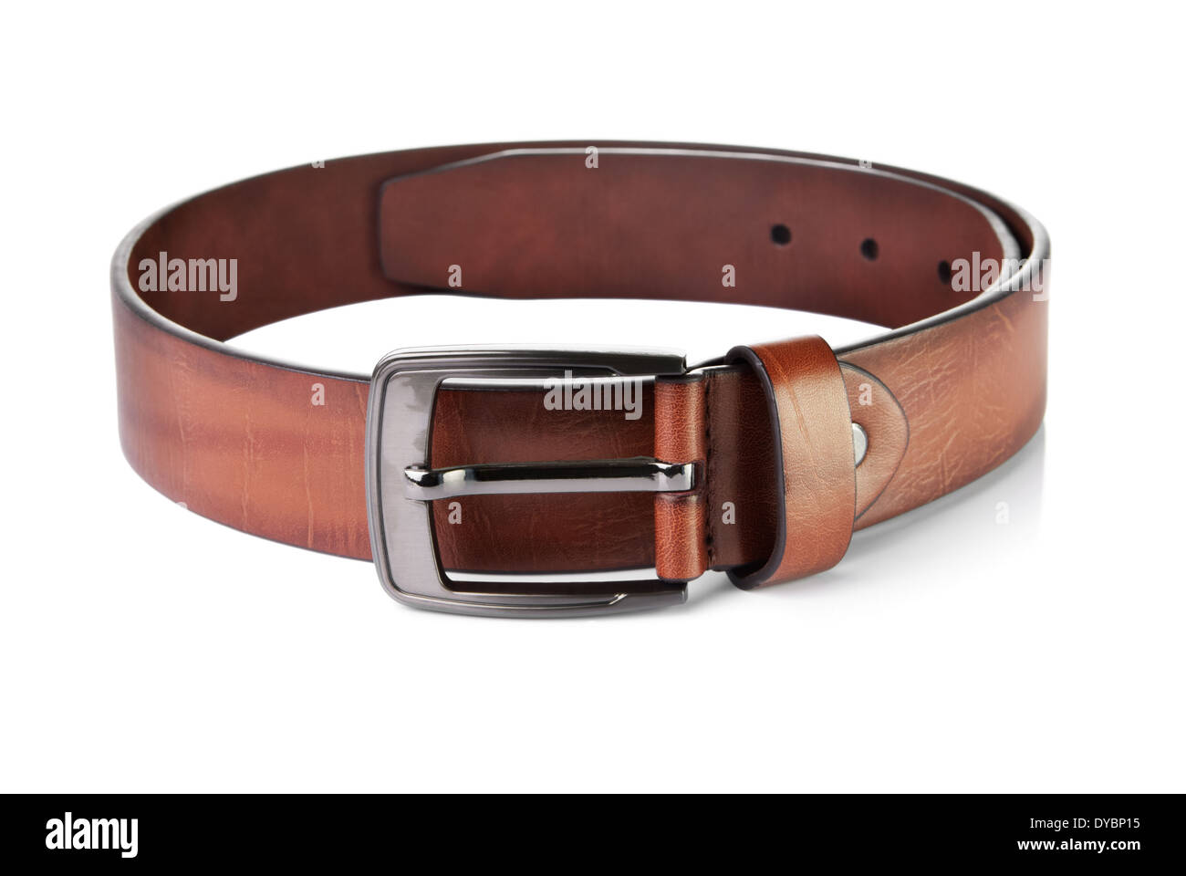 Brown leather belt isolated on white background Stock Photo - Alamy