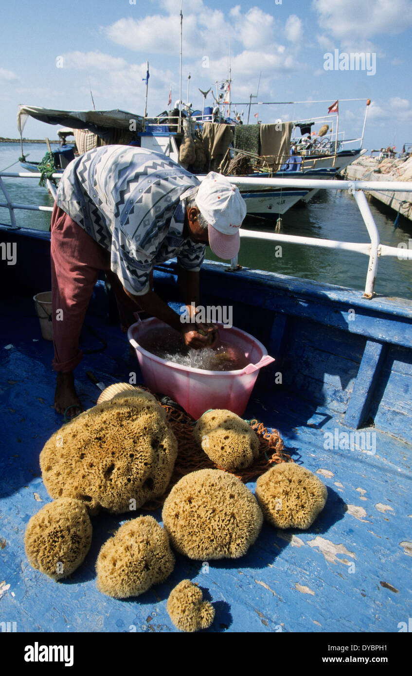 TUNISIA island Kerkennah, sponge diver, fishing boat Monastir II ...