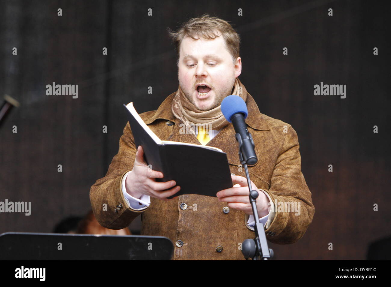 Dublin, Ireland. 13th April 2014. The tenor Stuart Kinsella sings as ...