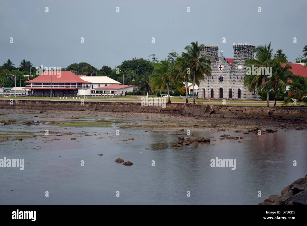 Downtown Matautu with the Palace of the King of Uvea and the Cathedral ...