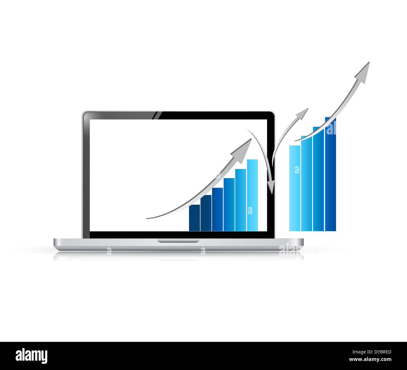 laptop and blue business graph illustration design over a white ...