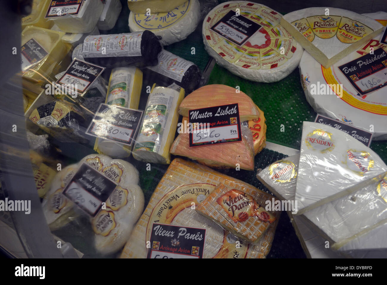 Imported French cheese in the supermarket in Matautu, traces of the ...