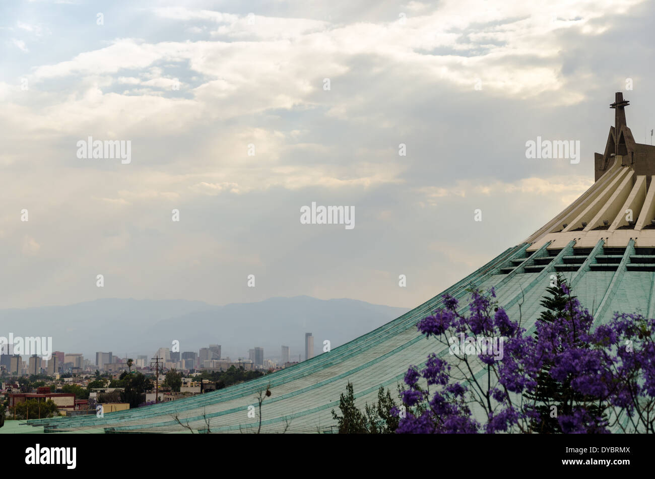 Roof of the Basilica of our Lady of Guadalupe with Mexico City ...