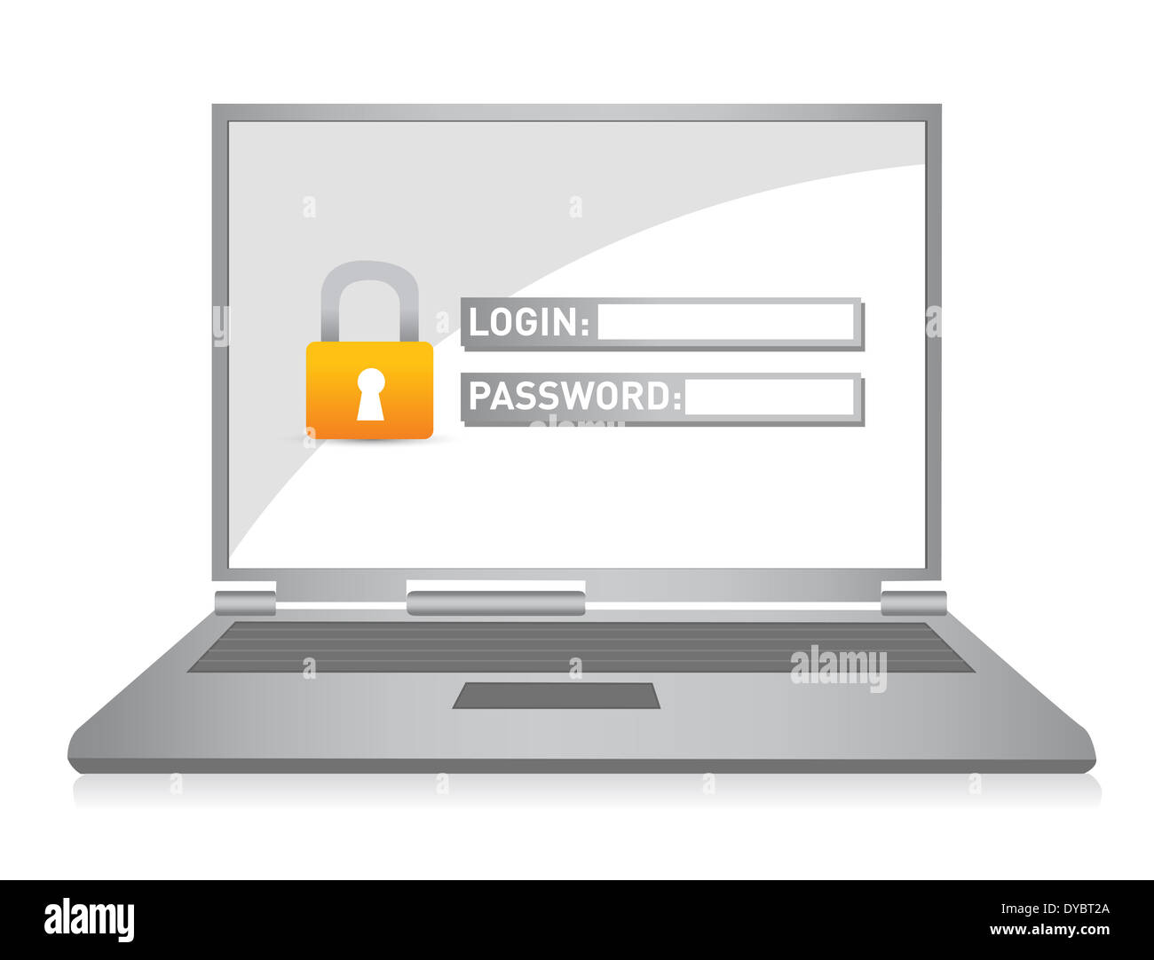Illustration of computer with lock on white background Stock Photo - Alamy