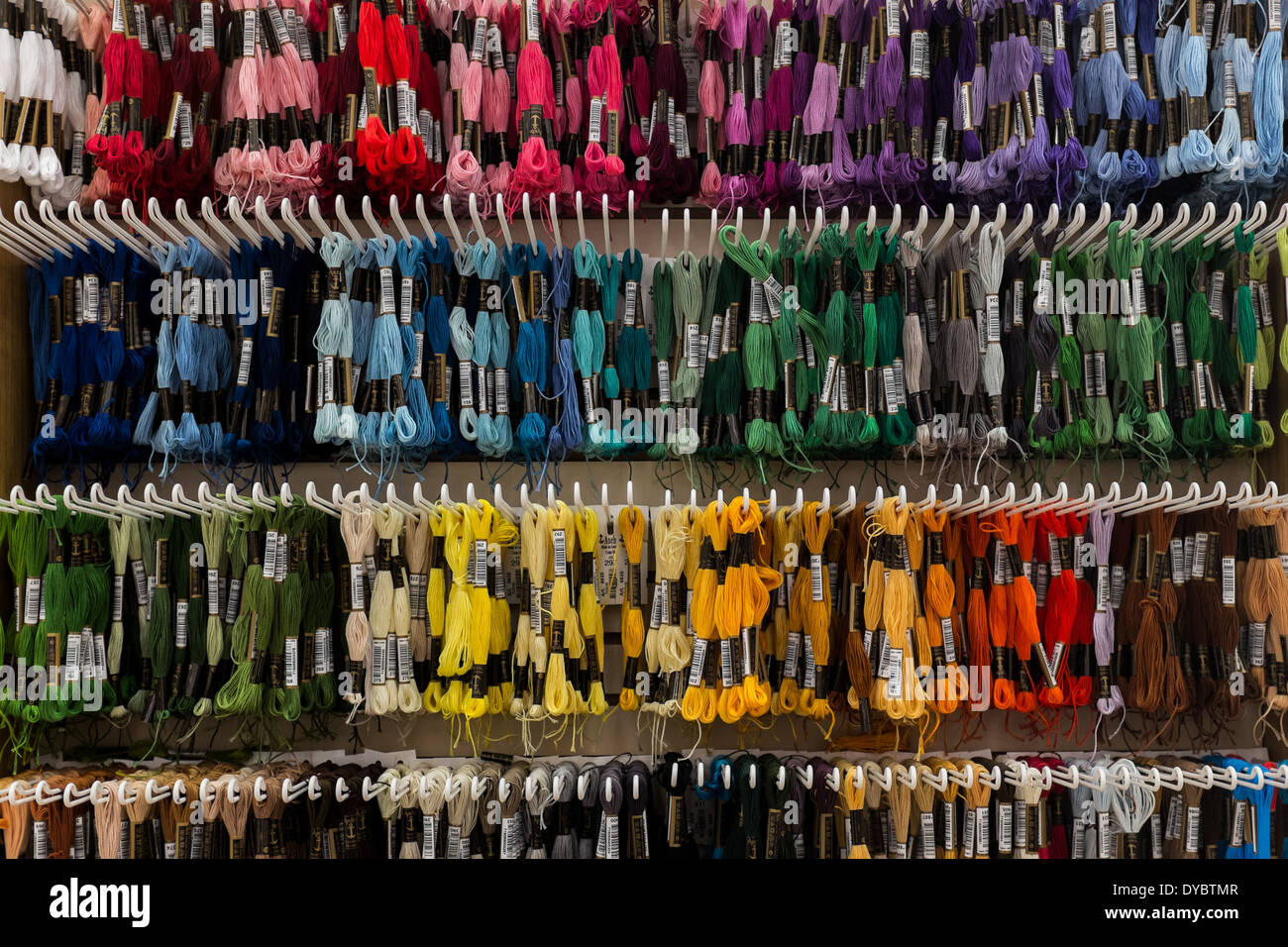 A display of woolen thread available for purchase for use in embroidery ...