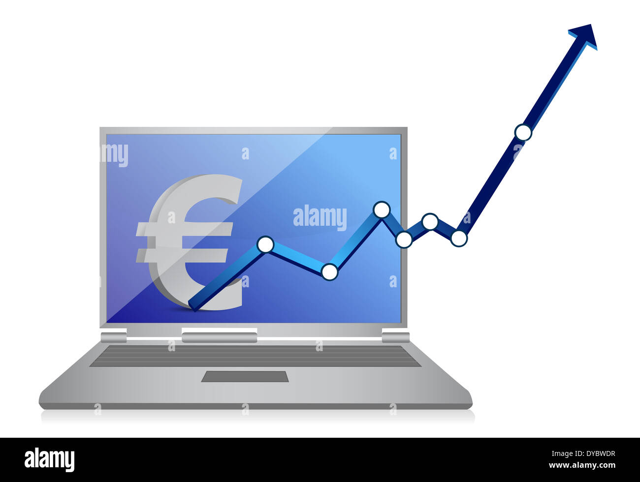 euro currency graph and laptop illustration design over a white ...