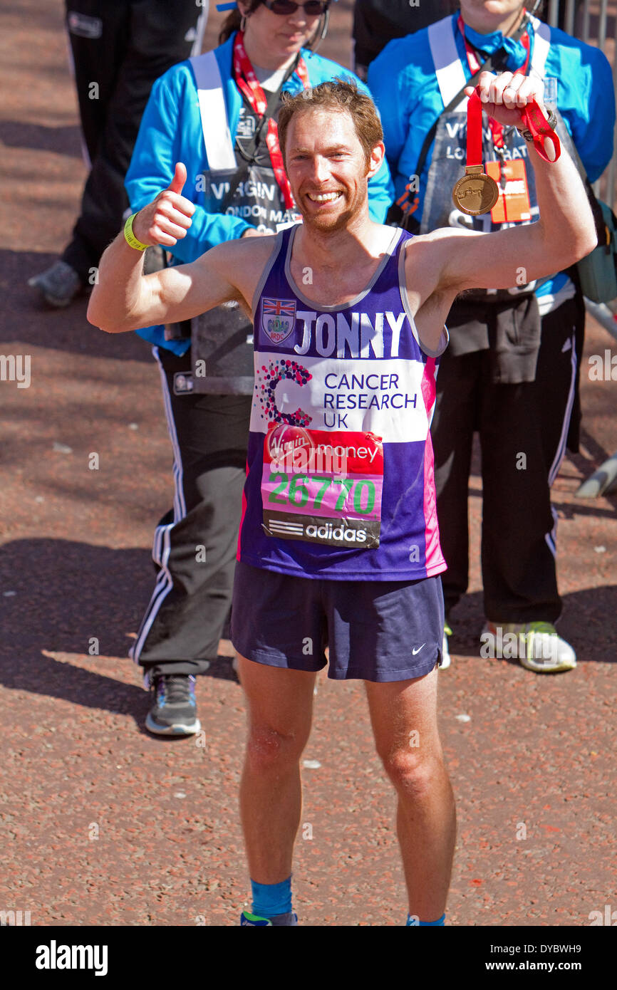 London, UK. 13th April, 2014. Jonny Kane with his the London Marathon ...