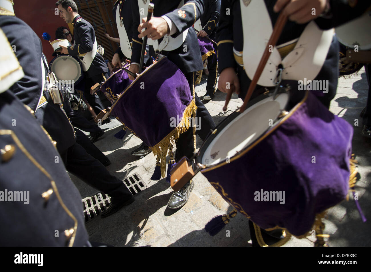Seville, Spain. 13th Apr, 2014. Musician of the Brotherhood called ''La ...