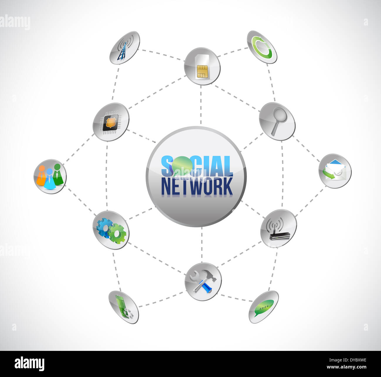 social media network connection illustration design over a white ...