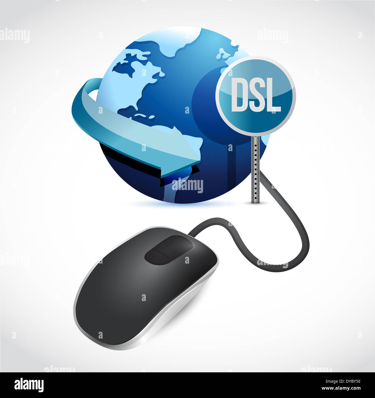 mouse connected to a grey globe with a DSL sign. illustration design ...