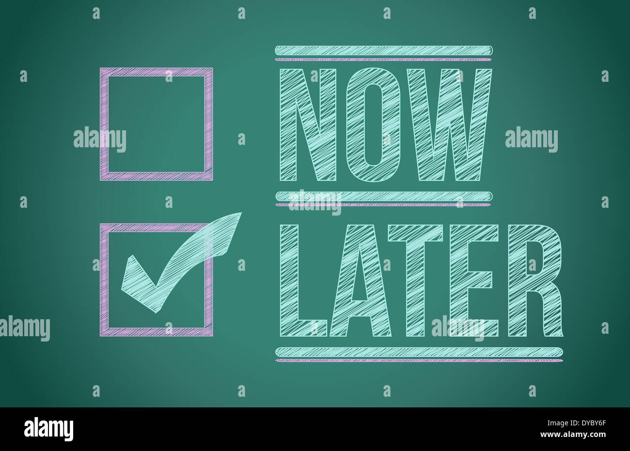 Now and Later check boxes on school chalkboard illustration design ...