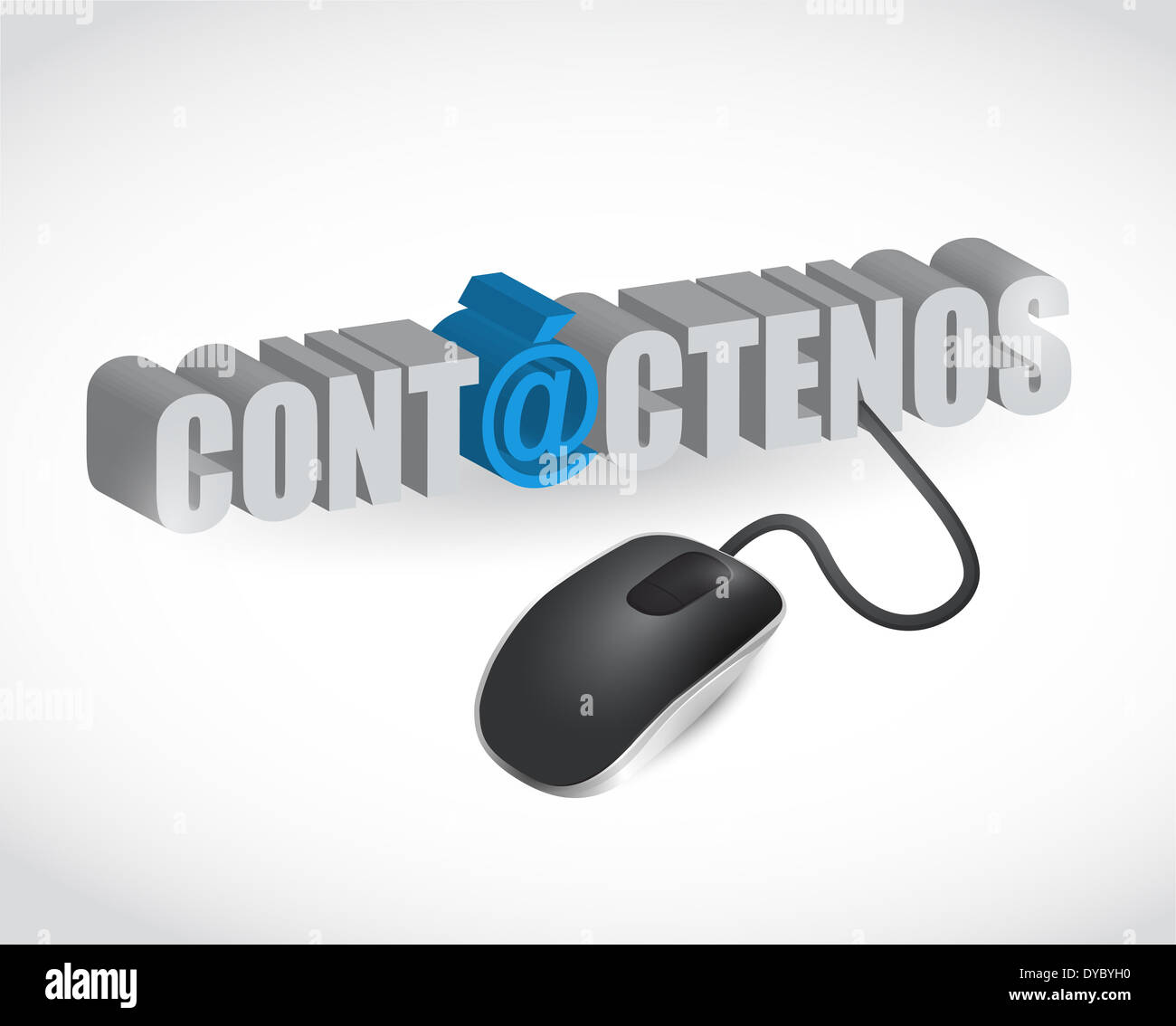 spanish. contact us sign and mouse illustration design over white Stock ...