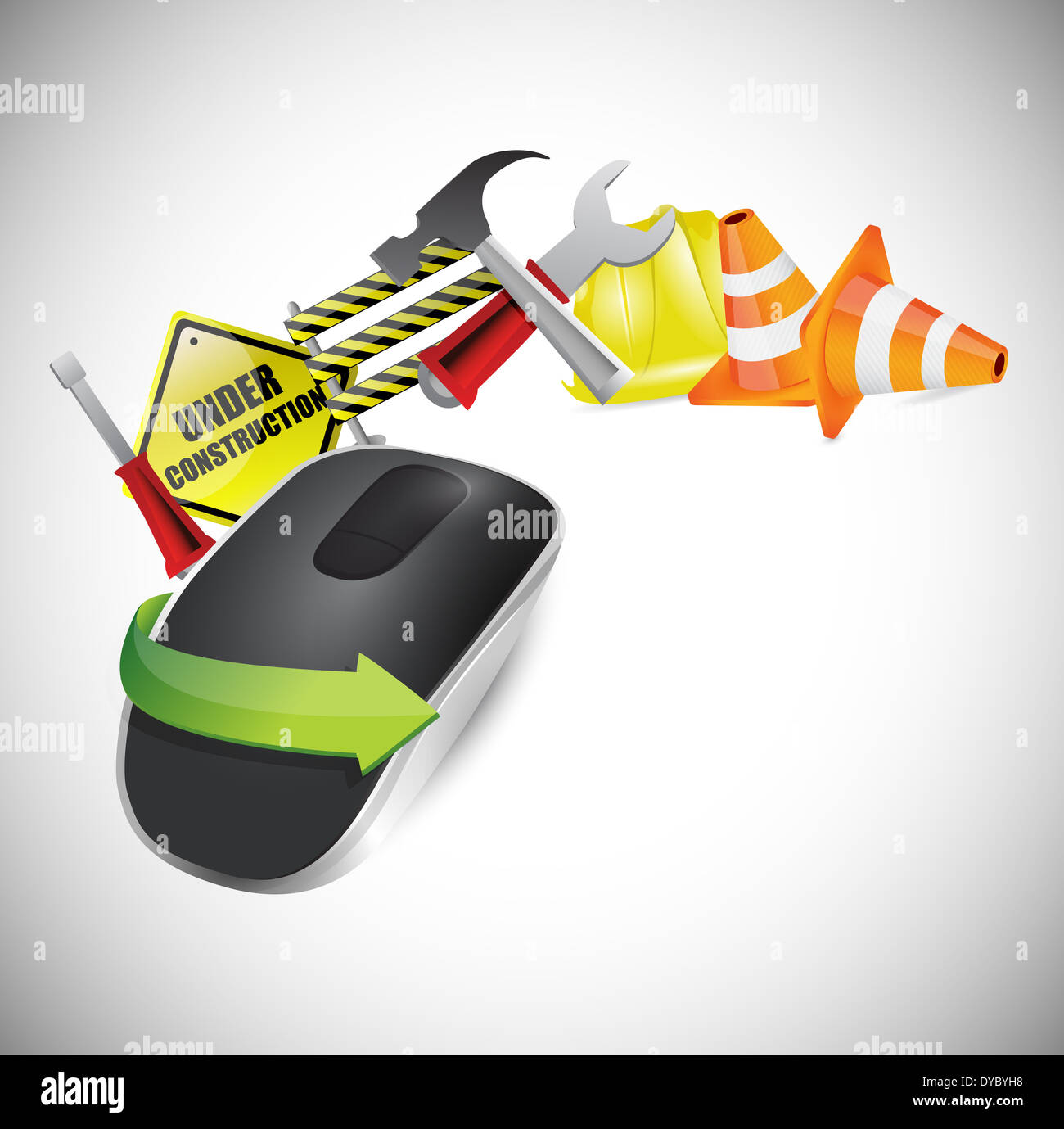 under construction concept Wireless computer mouse isolated on white ...