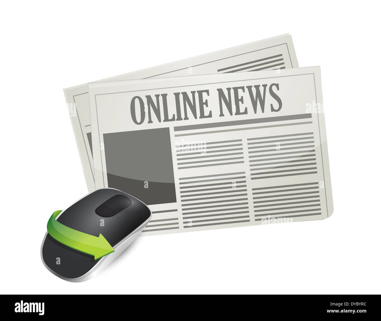 online newspaper and Wireless computer mouse isolated on white ...