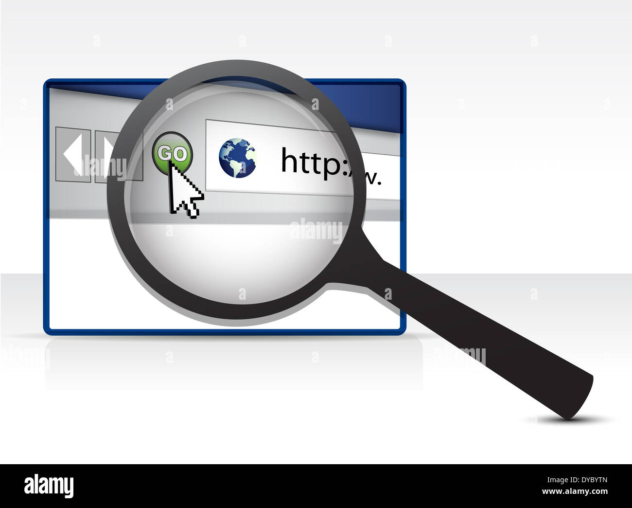 browser under a magnify glass illustration design over white Stock ...