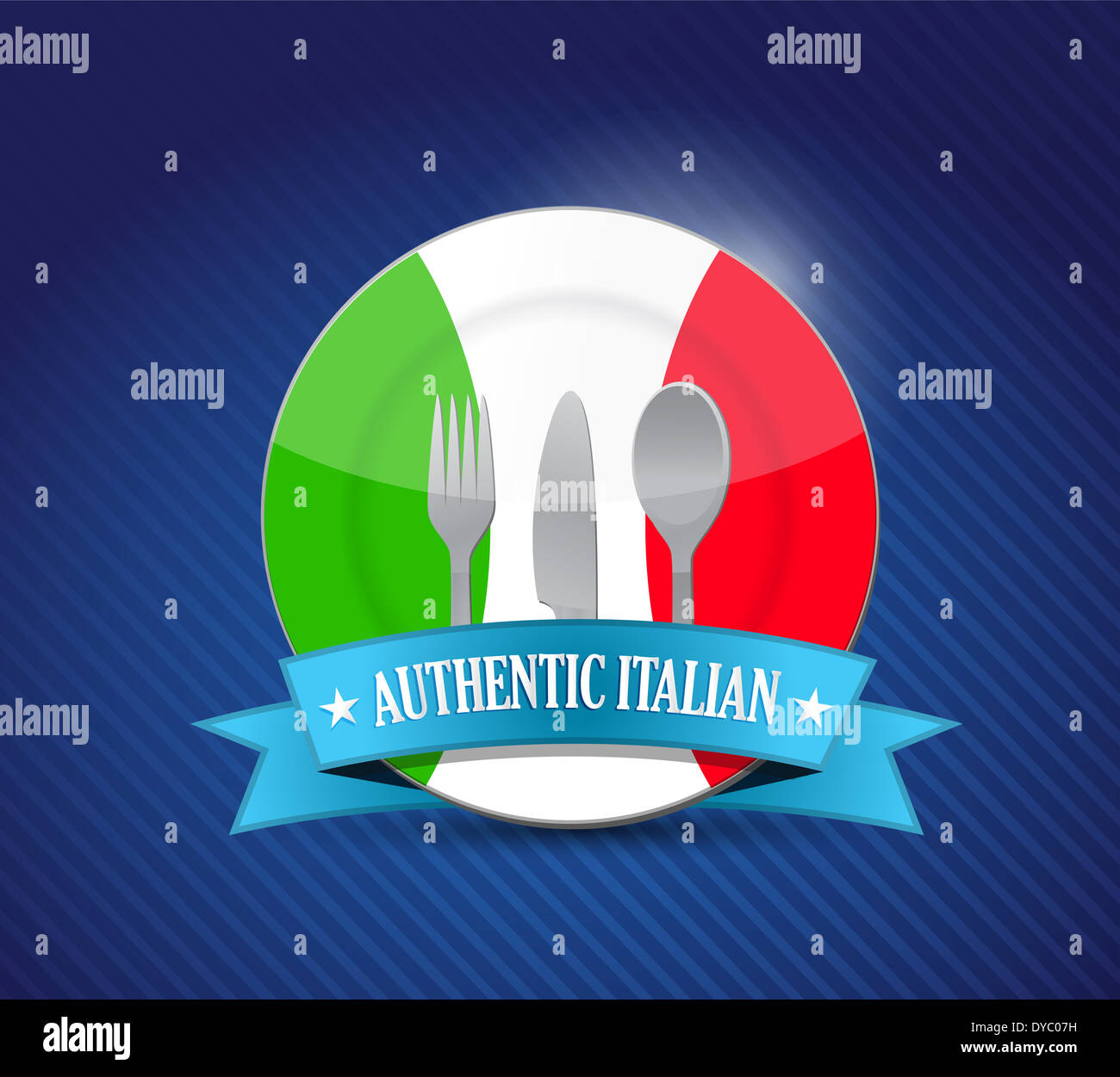 Traditional Italian restaurant , menu illustration design over blue ...