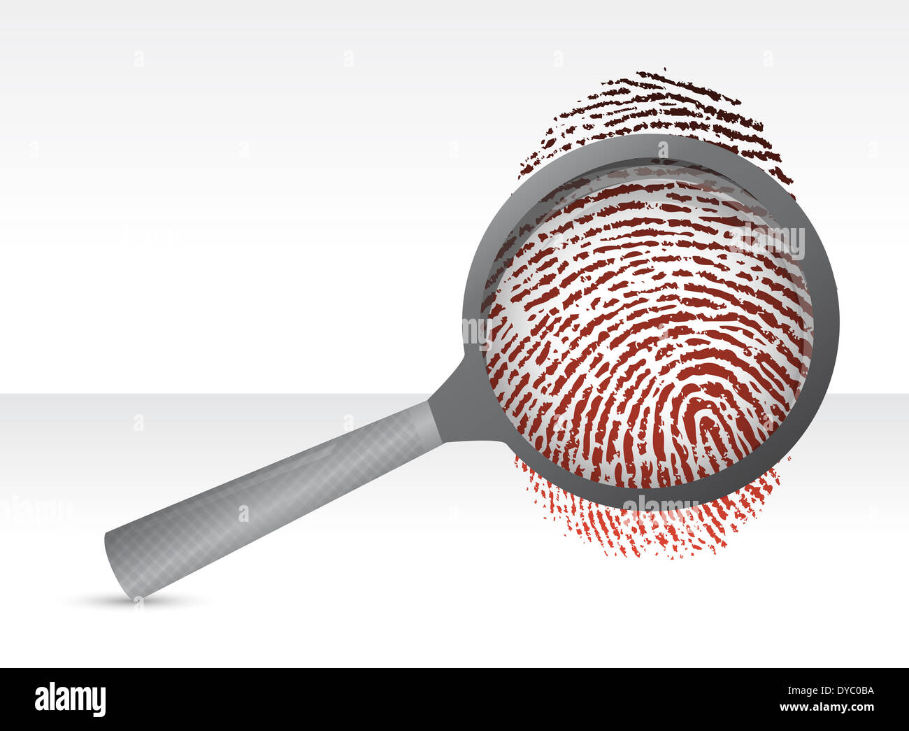 Detectives magnifier with fingerprint illustration design over white ...