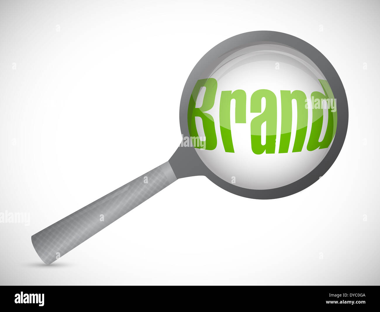 Magnifying glass showing brand word on white background Stock Photo - Alamy