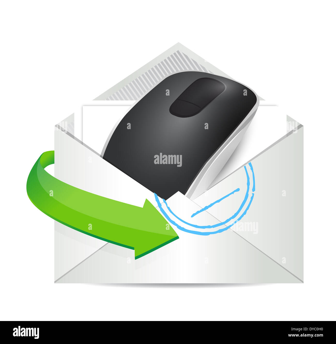 envelope and Wireless computer mouse isolated on white background Stock ...