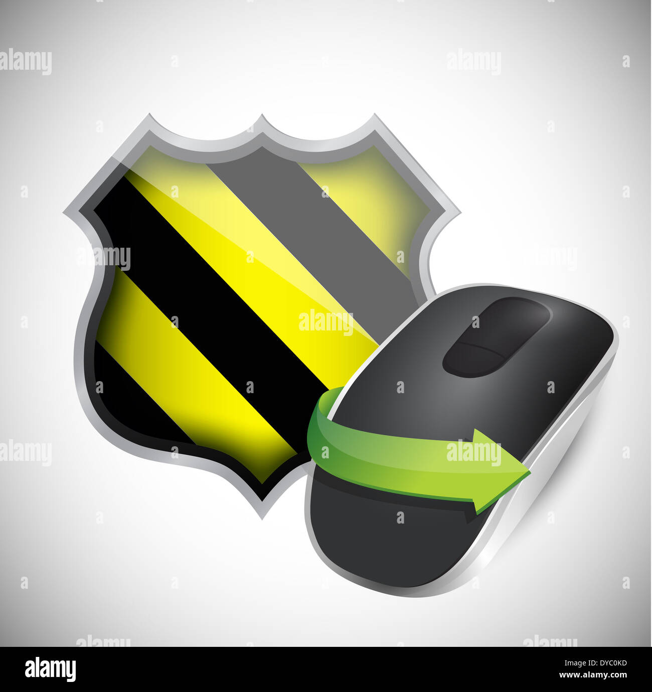 security shield and Wireless computer mouse isolated on white ...