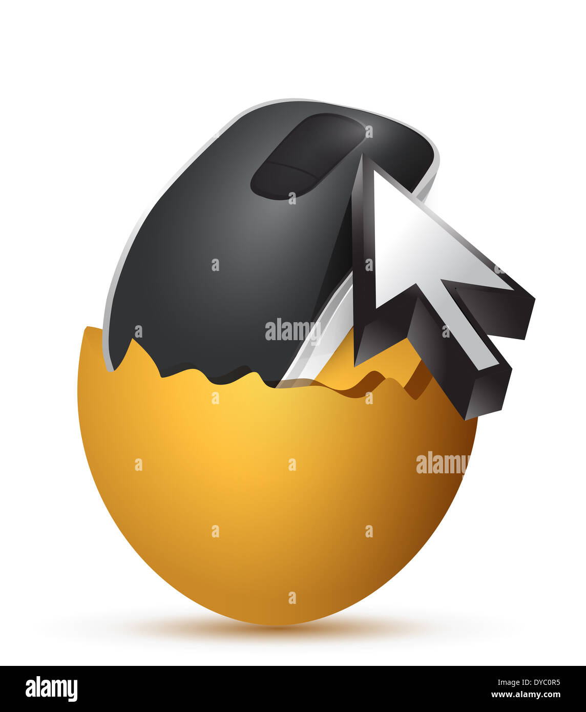 broken egg and Wireless computer mouse isolated on white background ...