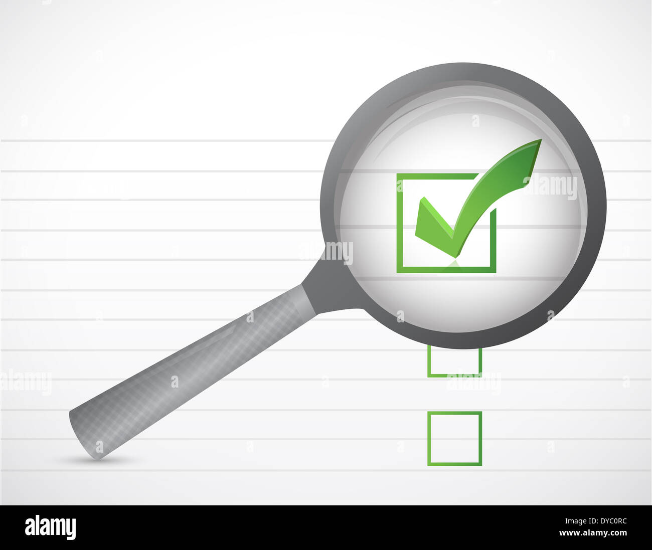 check marks list and magnify illustration design over a white ...