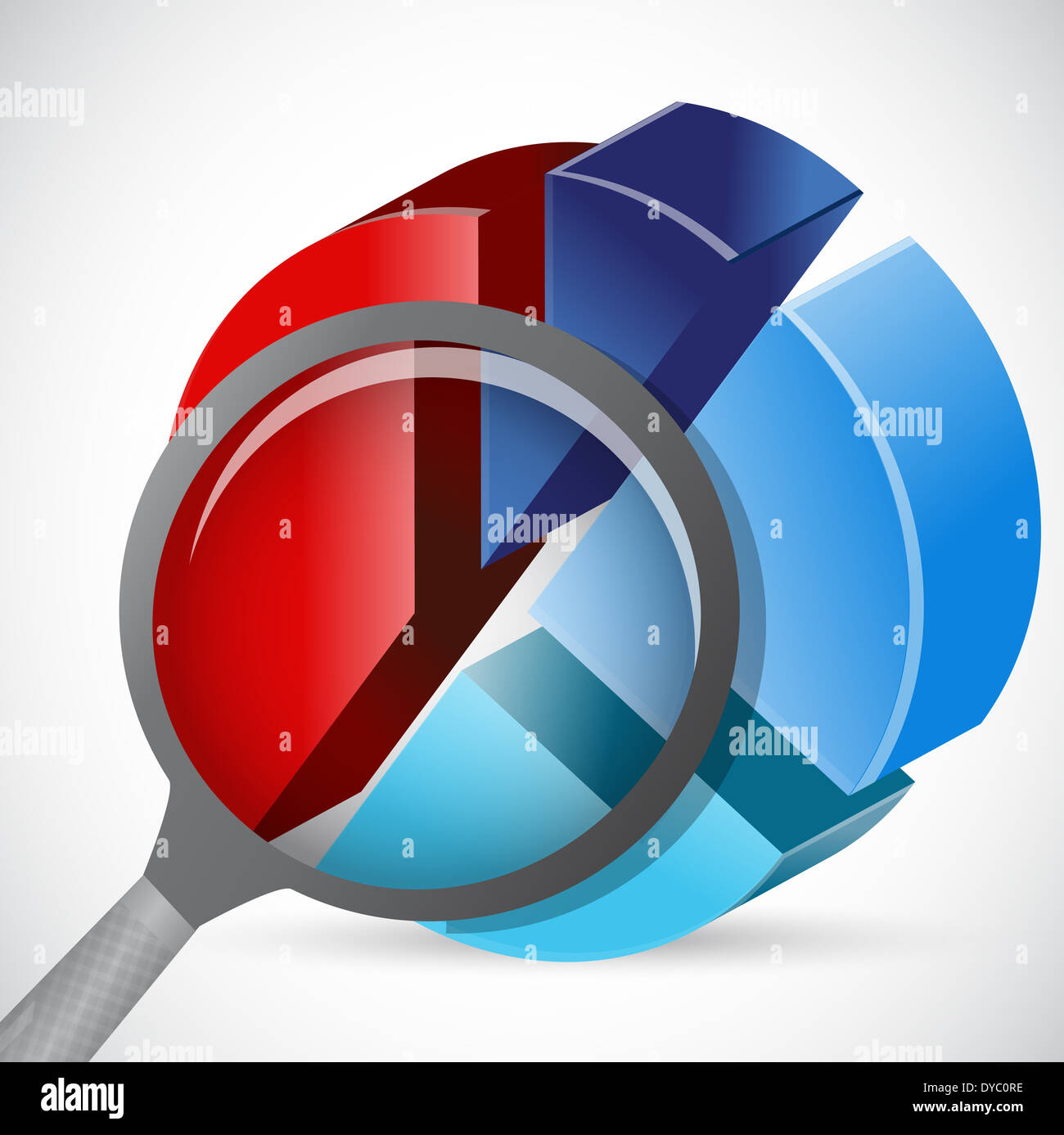 Magnifying glass and pie chart on white background Stock Photo - Alamy