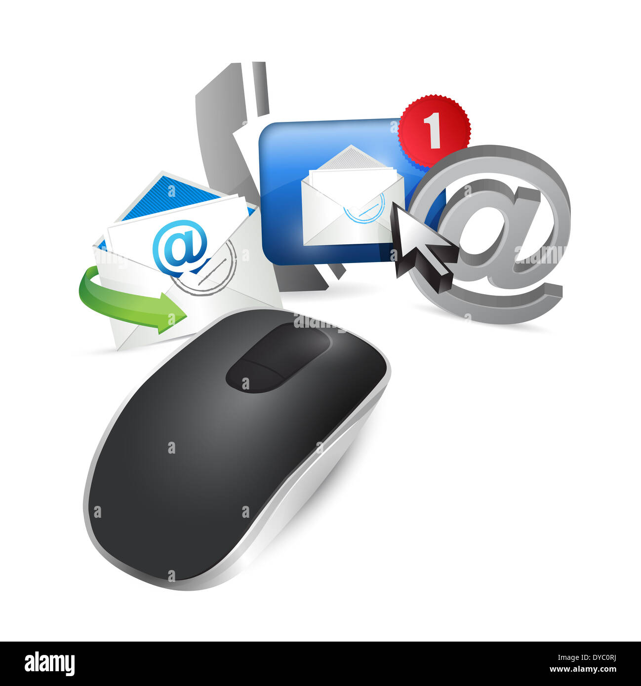 contact us concept. Wireless computer mouse isolated on white ...