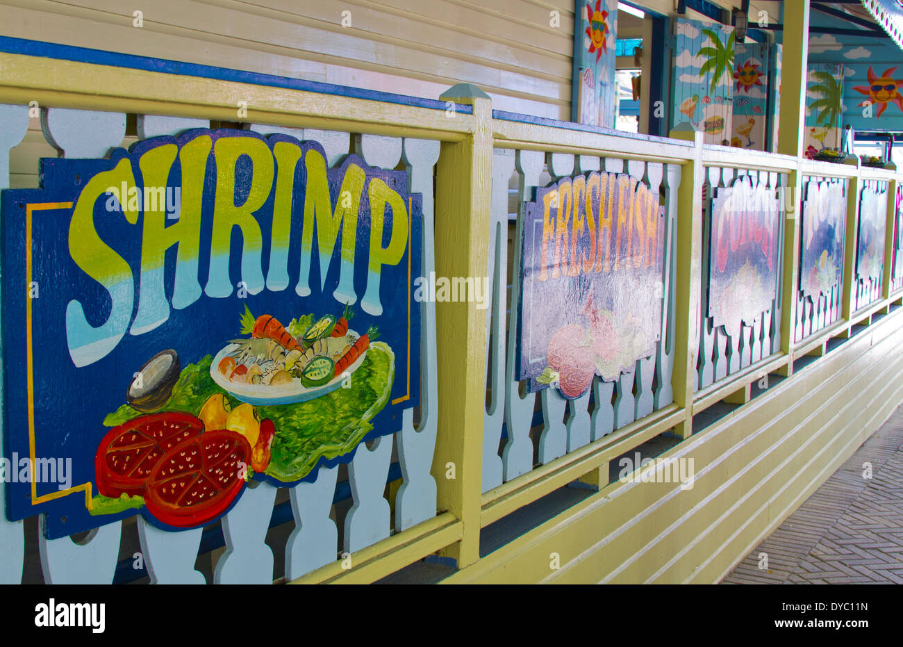 Shrimp food sign in St Maarten Stock Photo - Alamy