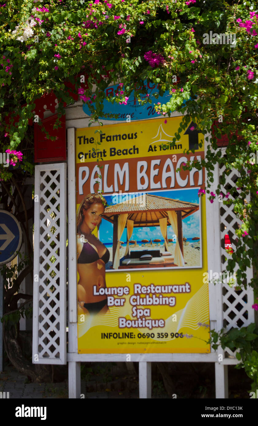 The Famous Orient Beach Palm Beach sign in St Maarten Stock Photo - Alamy