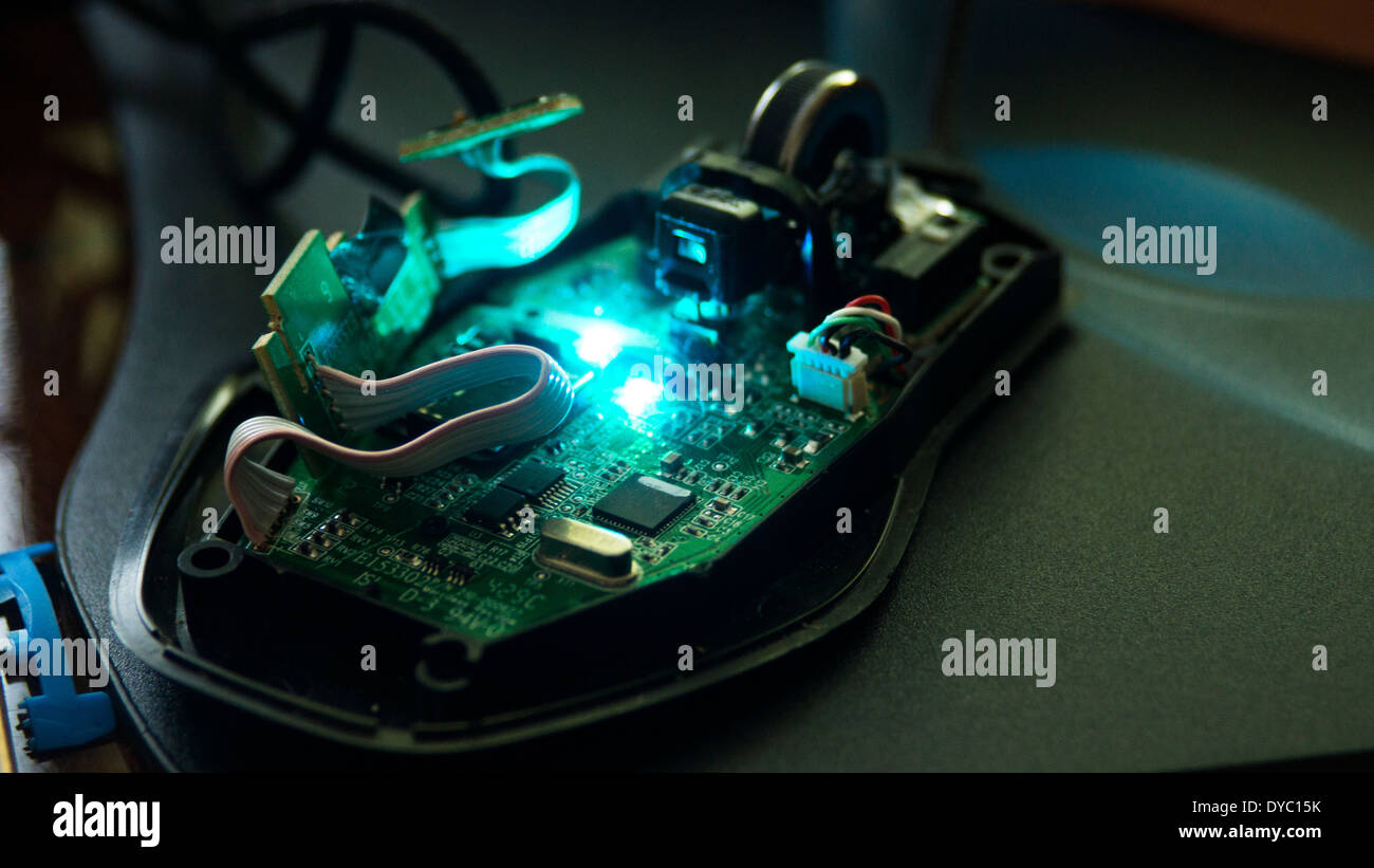 Computer PC mouse dismantled taken apart inside circuit mouse wheel ...