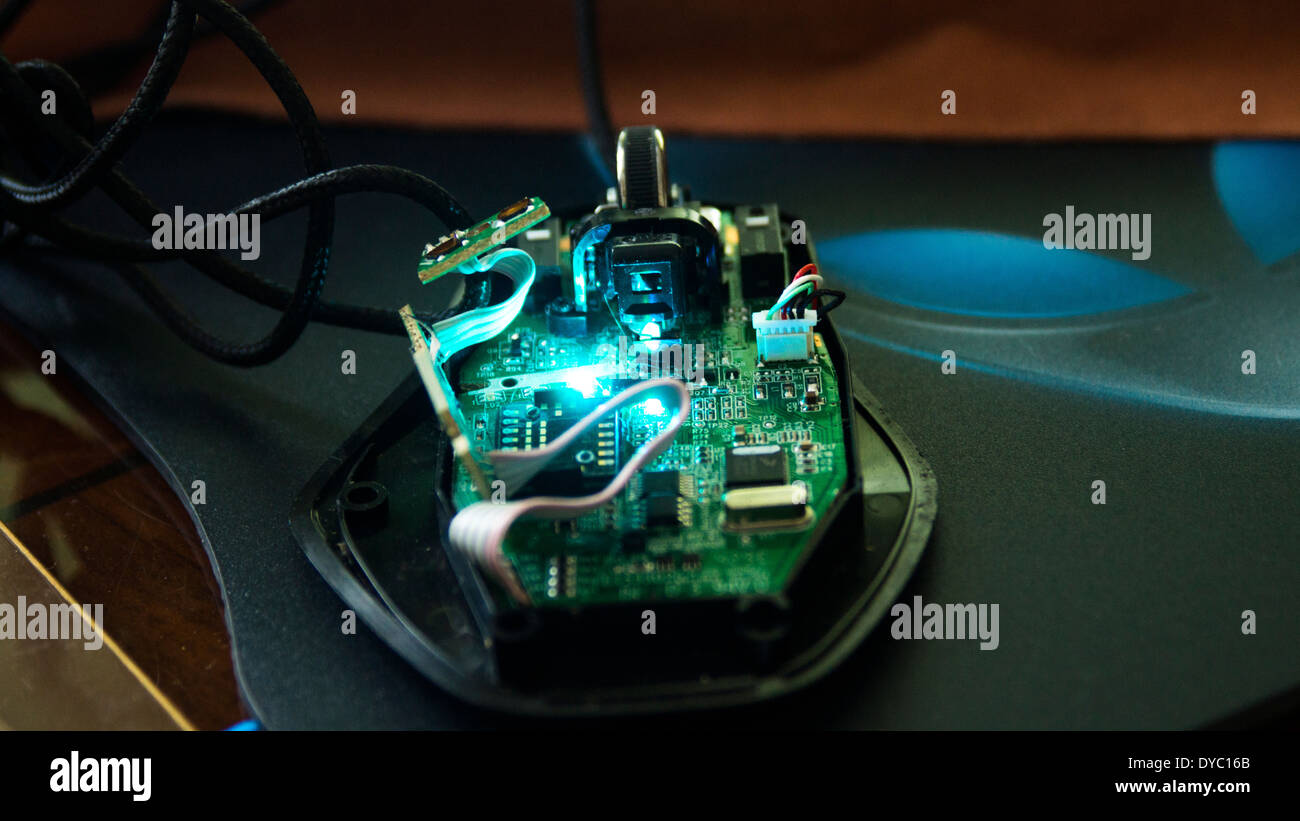 Computer PC mouse dismantled taken apart inside circuit mouse wheel ...
