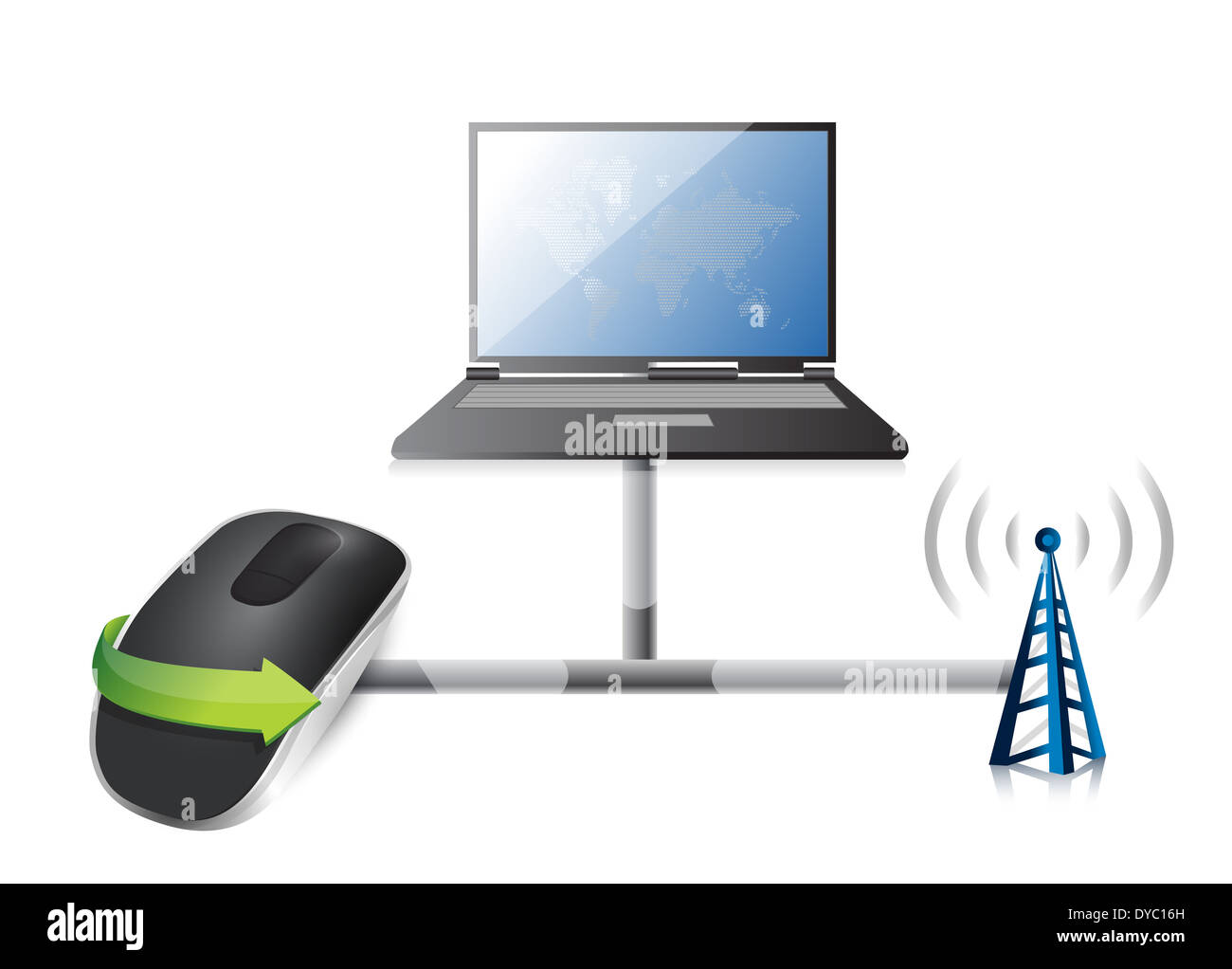 laptop network with Wireless computer mouse isolated on white ...