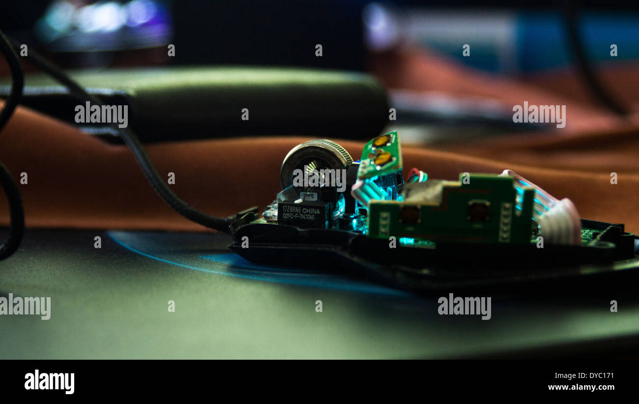 Computer PC mouse dismantled taken apart inside circuit mouse wheel ...