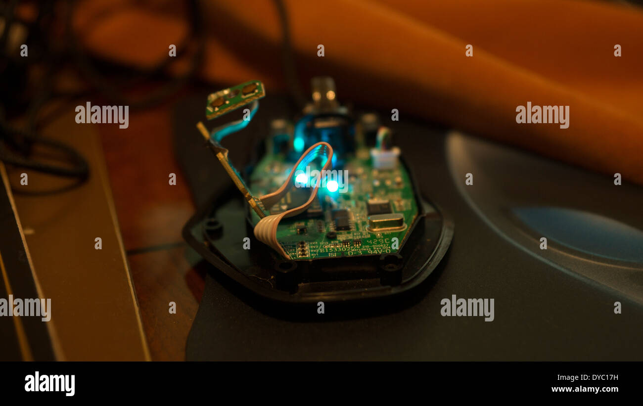 Computer PC mouse dismantled taken apart inside circuit mouse wheel ...