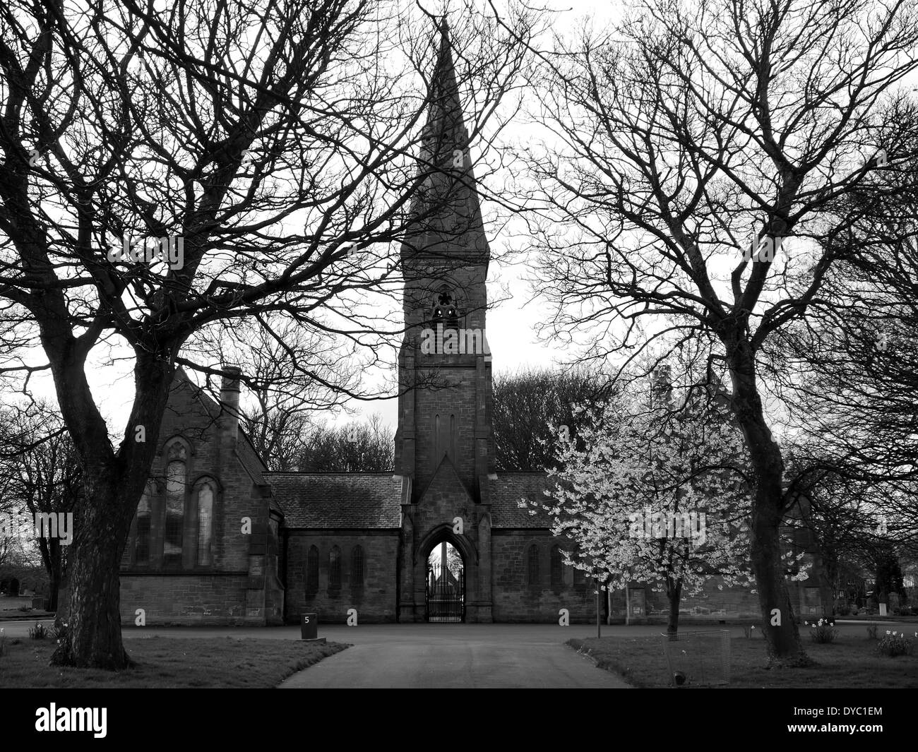 Hebburn Cemetery - twin chapel with church spire. Hebburn, Tyne and ...