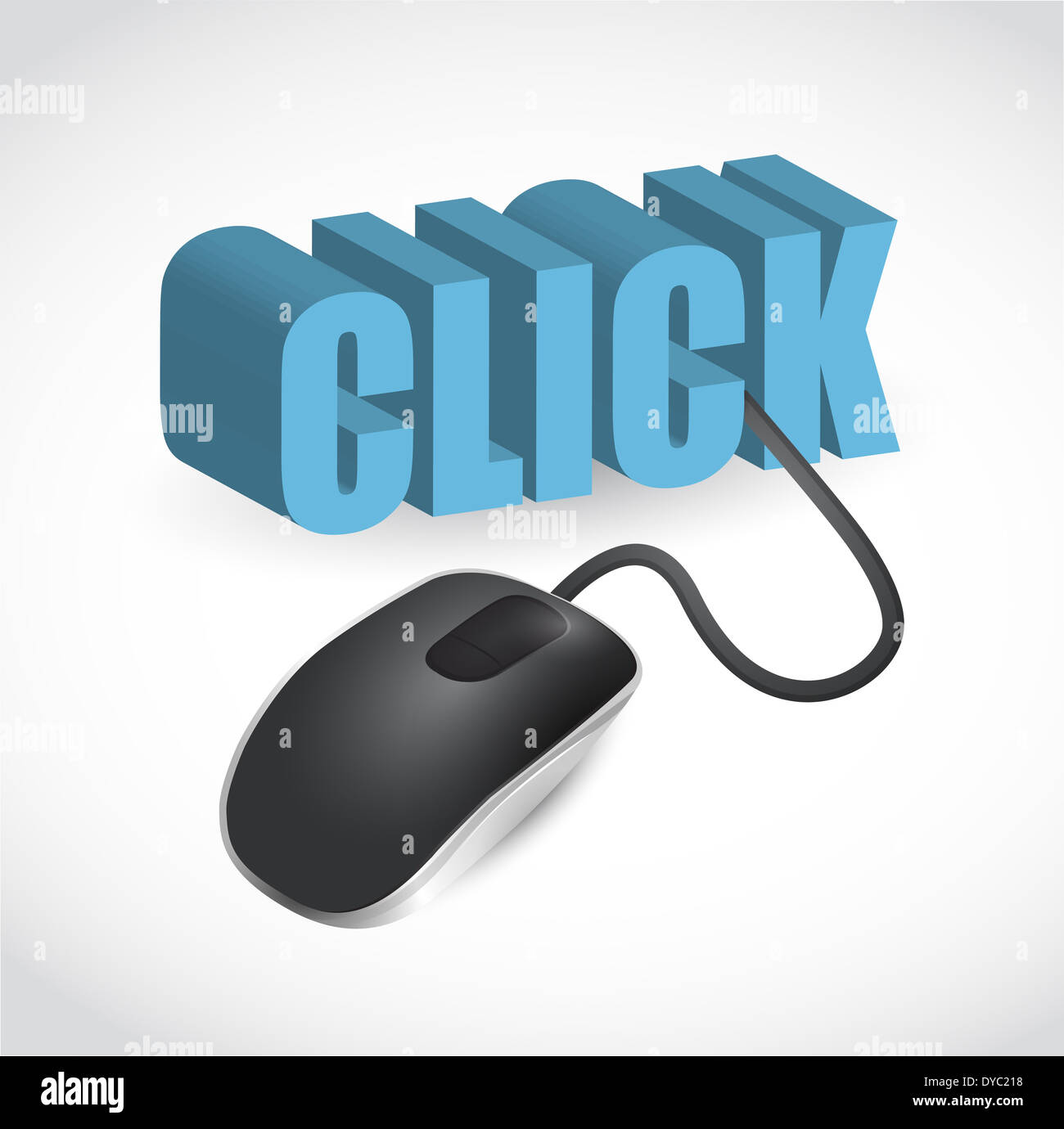 modern black computer mouse connected to the blue word Click ...