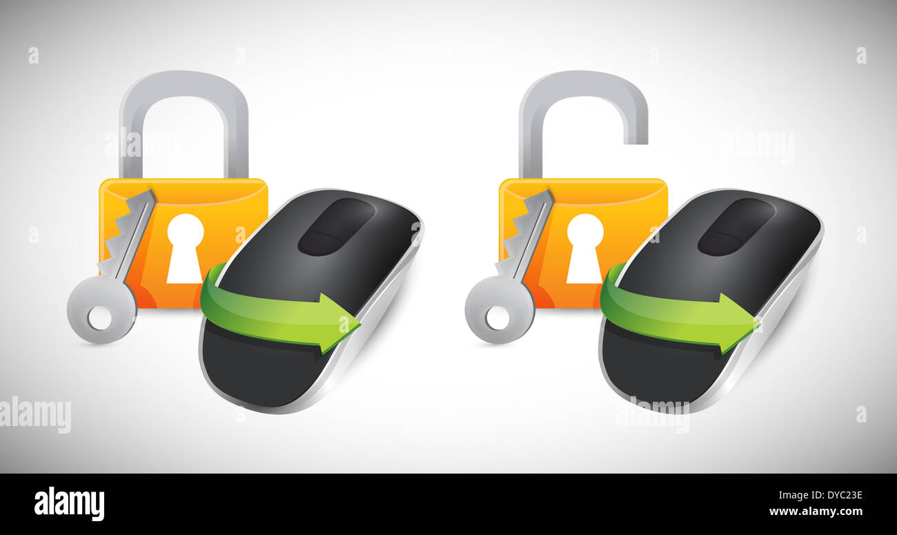 padlocks and Wireless computer mouse isolated on white background Stock ...