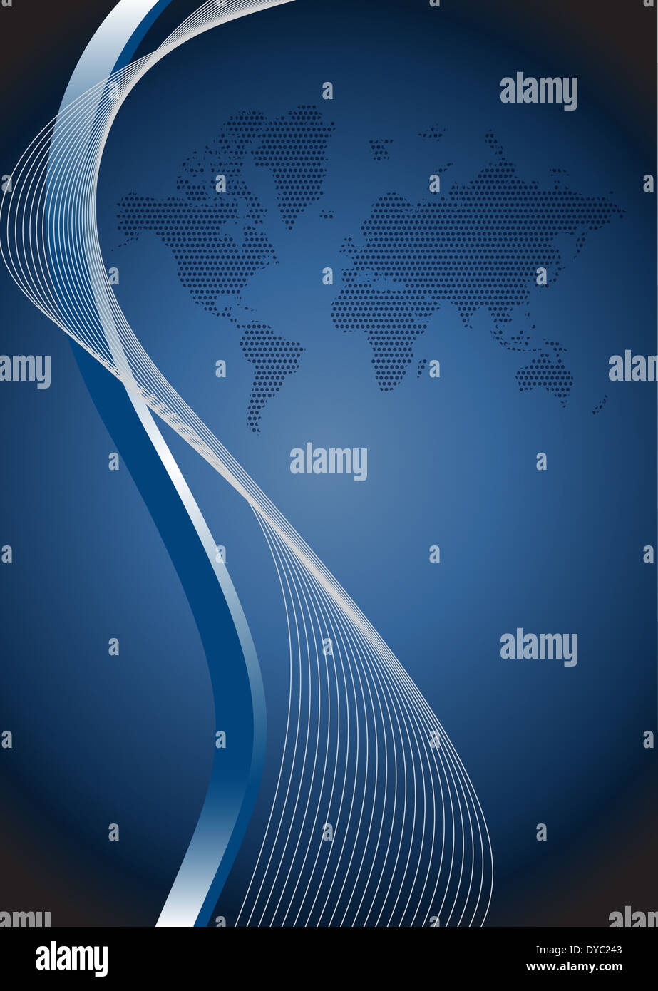 Blue business wave map background illustration design Stock Photo - Alamy