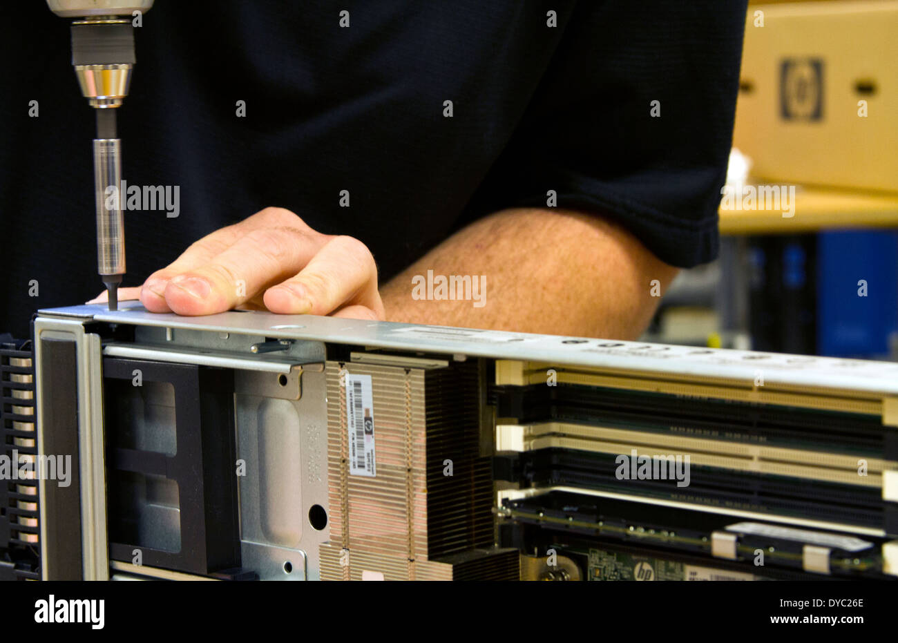 employee assembling HP computer server Stock Photo - Alamy