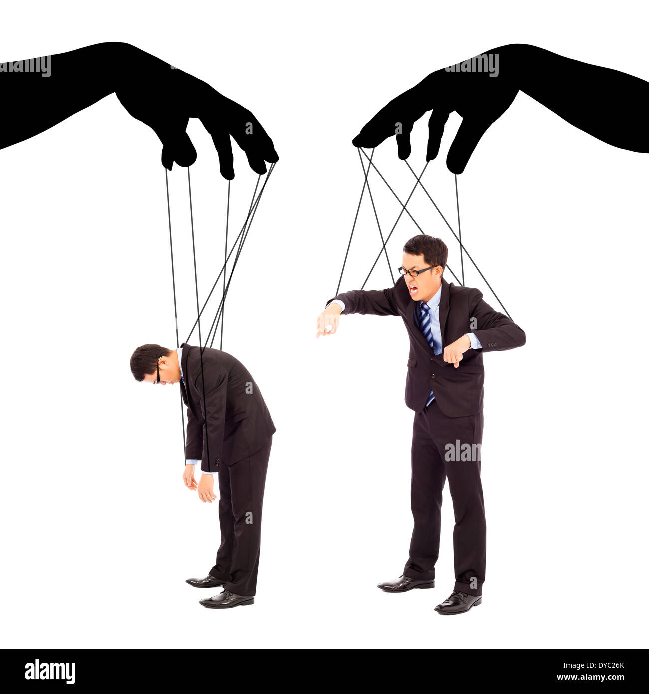 black hands shadow control two businessman actions Stock Photo - Alamy