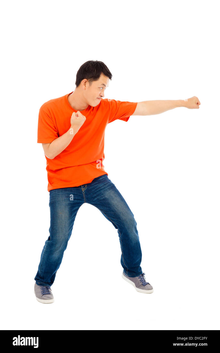 young man make a boxing fighting pose in studio Stock Photo - Alamy