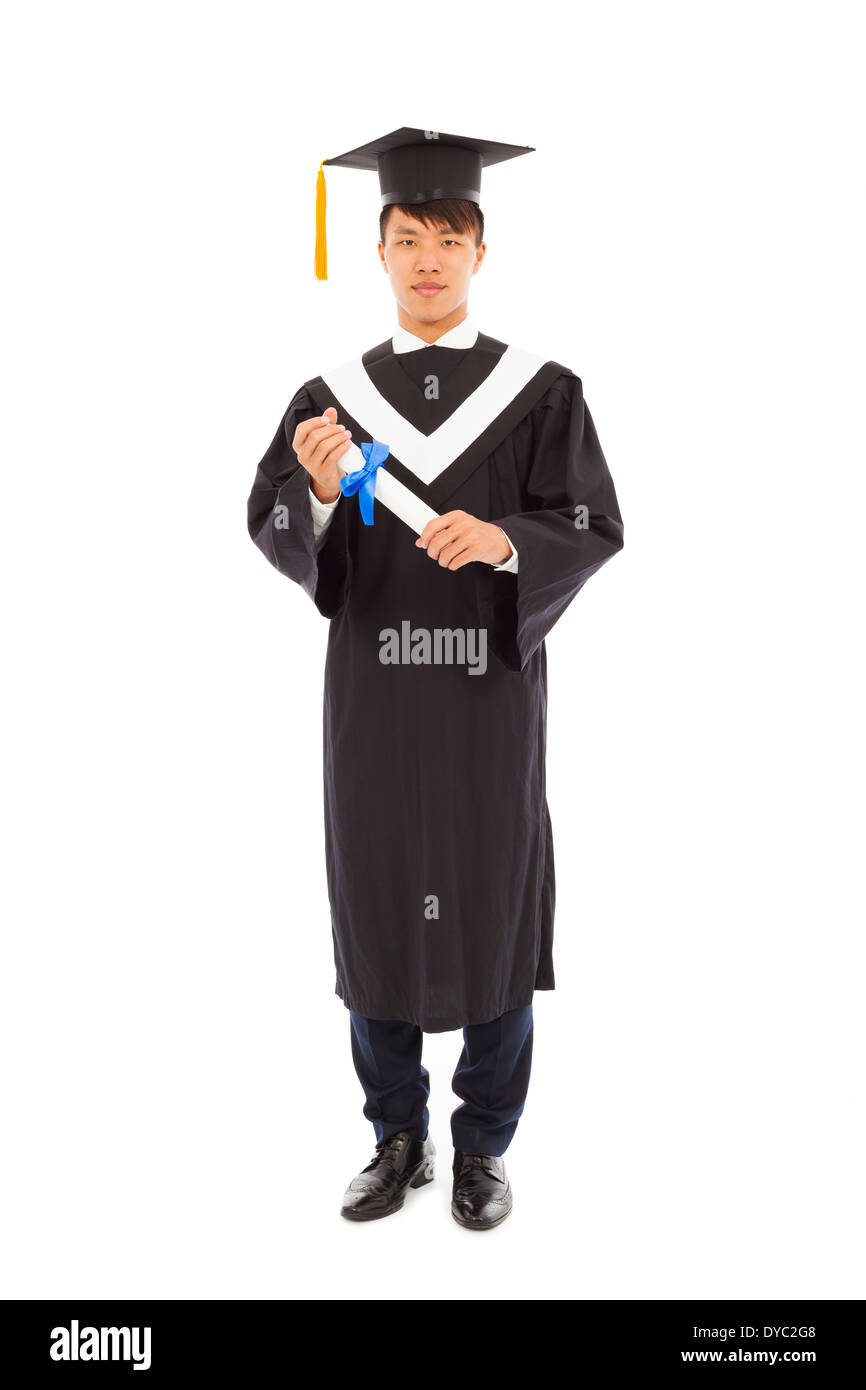 Portrait confident student graduation certificate hi-res stock ...