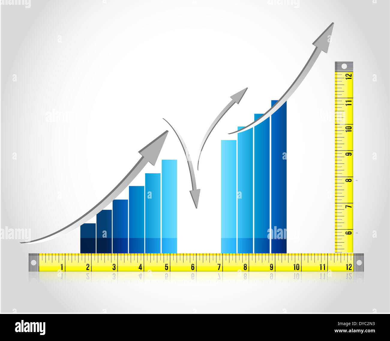 Tape measure bar graph concept illustration design over white Stock ...
