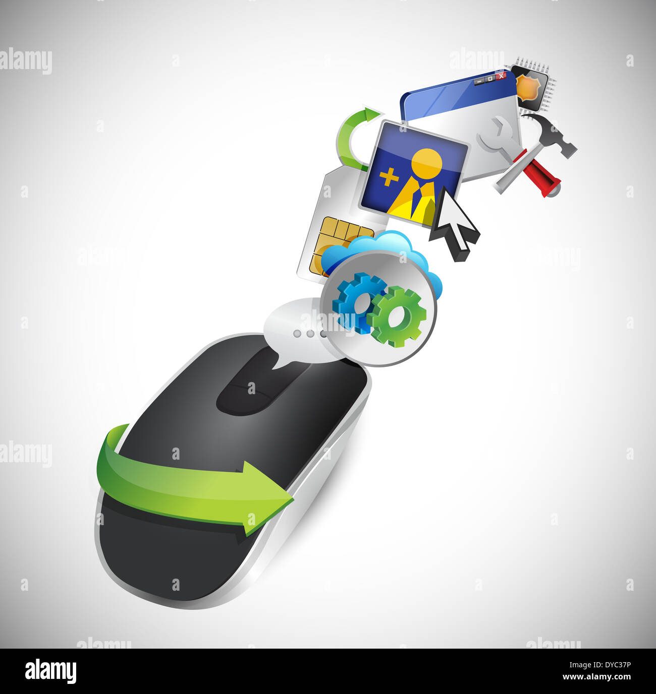 setting tools. Wireless computer mouse isolated on white background ...