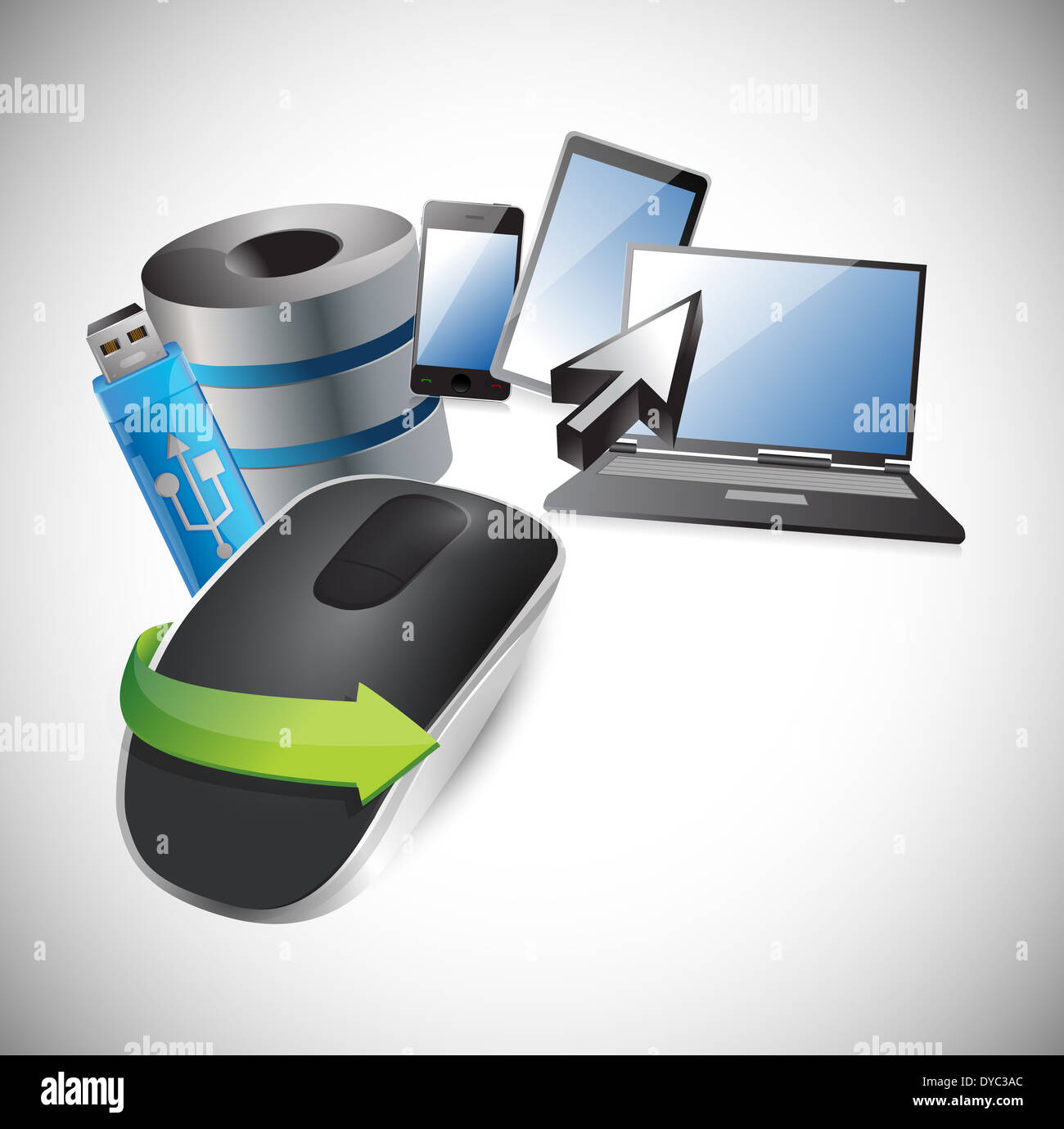 electronic objects and Wireless computer mouse isolated on white ...