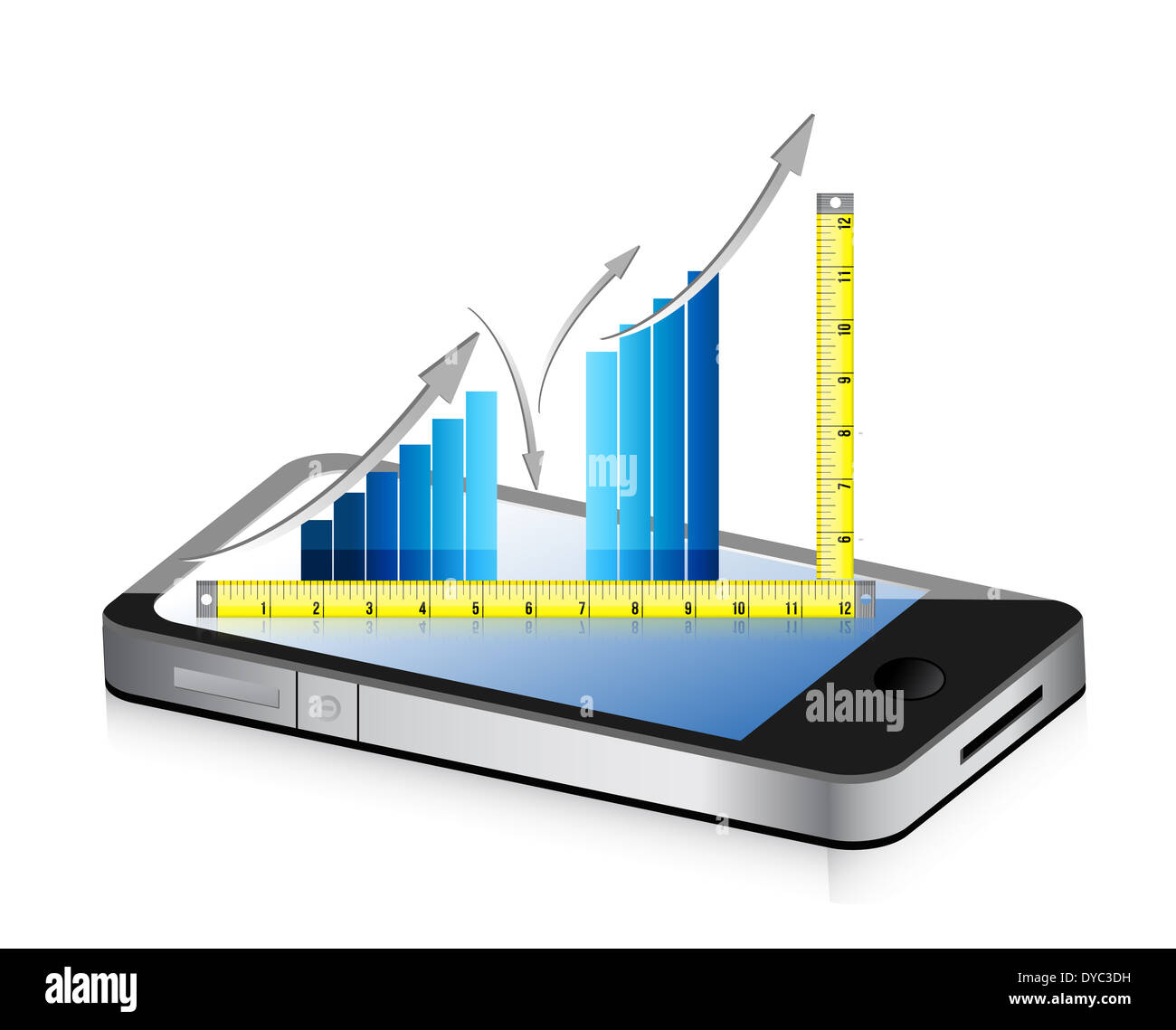 technology Tape measure bar graph concept illustration design over ...