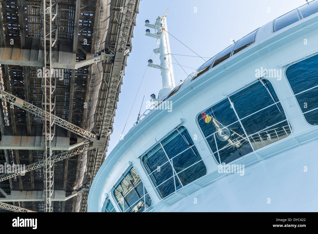 Bridge of cruise ship passing under Sydney Harbour Bridge Stock Photo ...