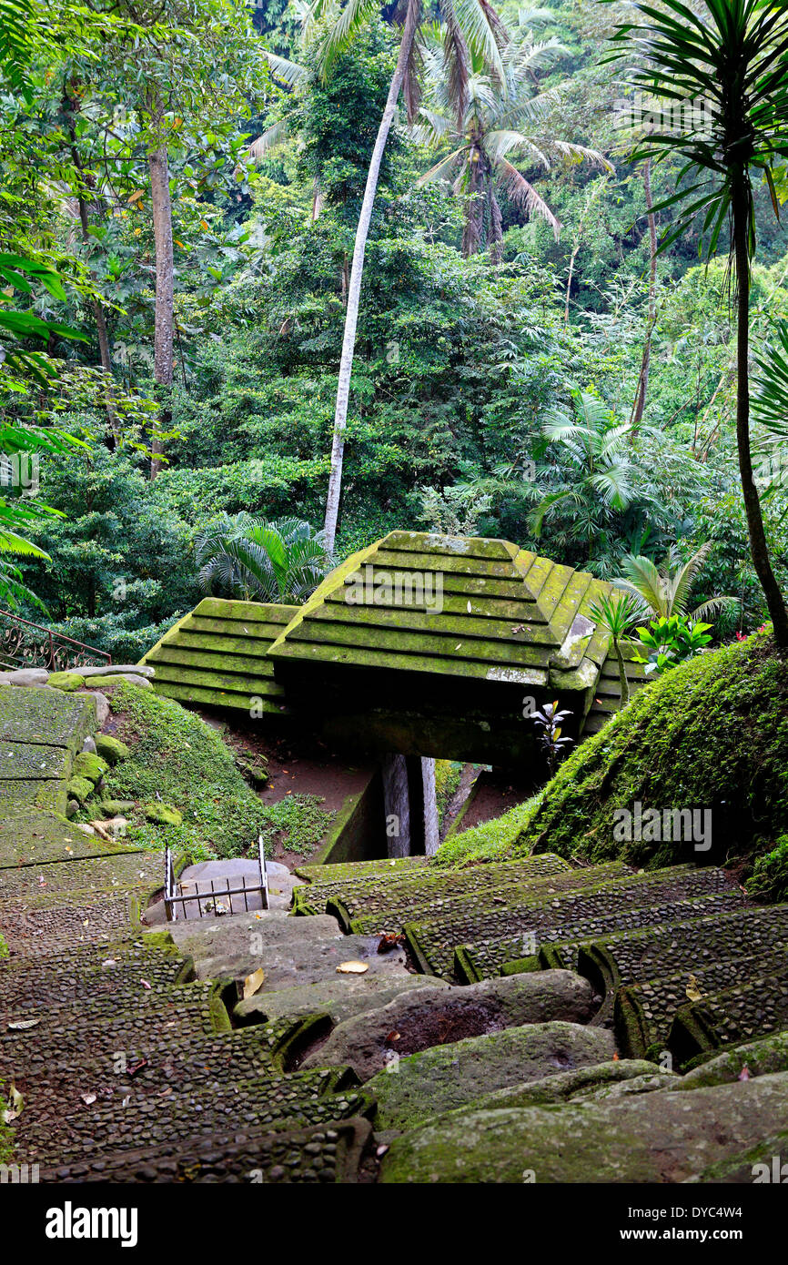Steps leading down to Pura Goa Garba, a historically important temple ...