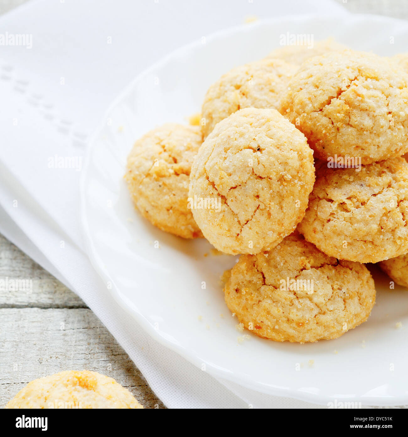mini almond cookies on white plate, food Stock Photo - Alamy